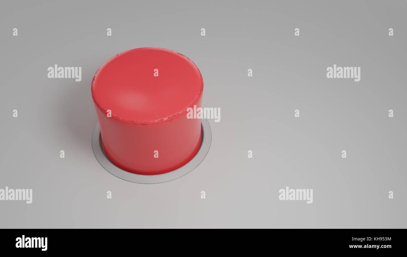 Realistic red button on gray background. 3d render Stock Photo - Alamy
