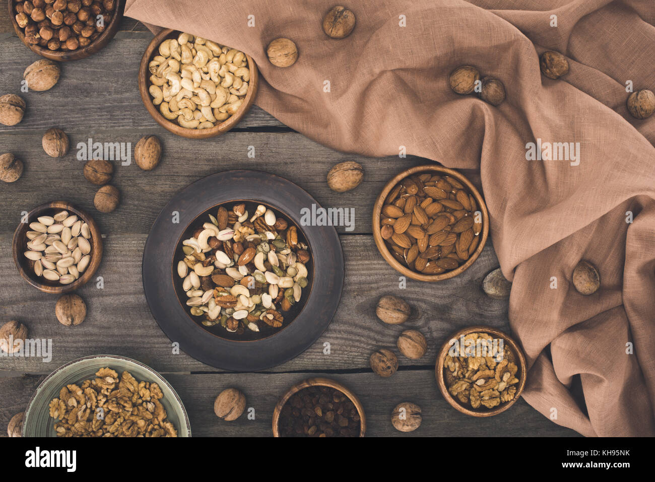 various nuts in bowls Stock Photo - Alamy