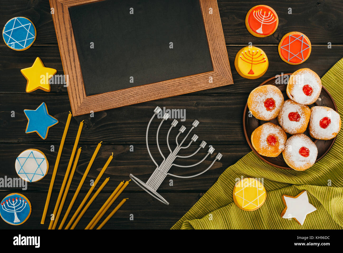 menorah and frame for hanukkah Stock Photo - Alamy