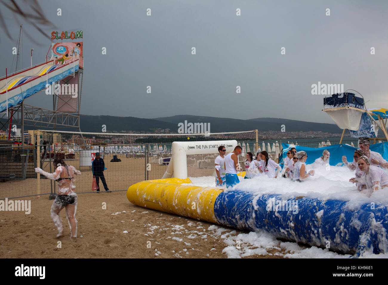 Young German tourists at a foam party hosted at Guaba Beach Bar on ...