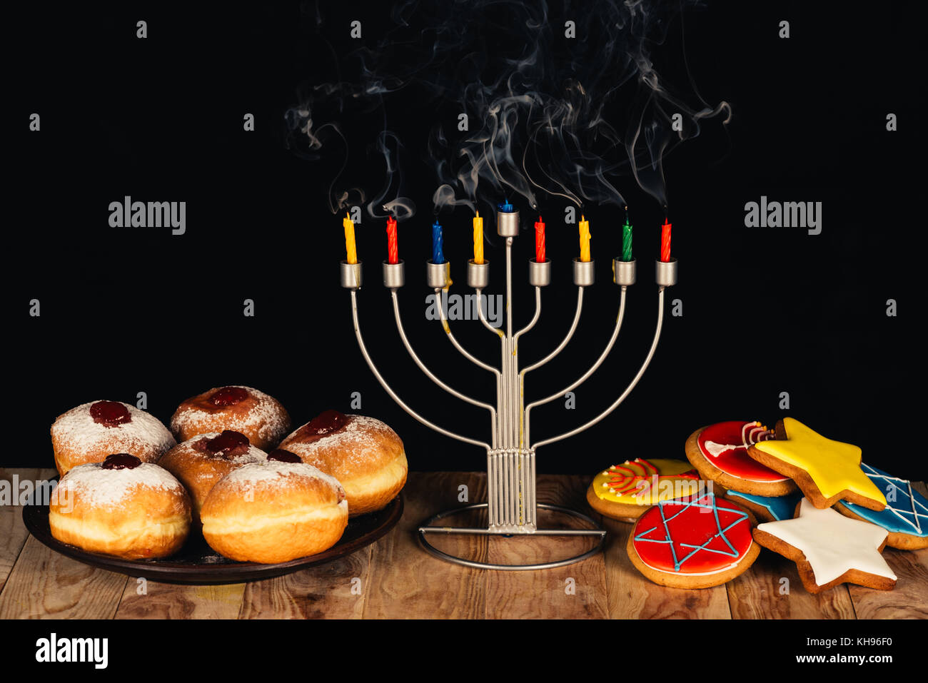 traditional jewish menorah and sweets Stock Photo - Alamy