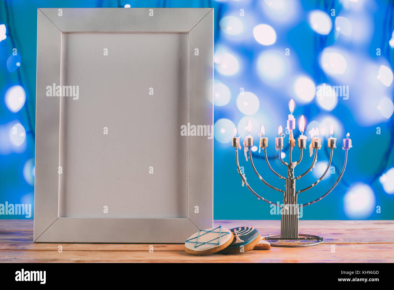menorah and frame with copy space for hanukkah Stock Photo - Alamy