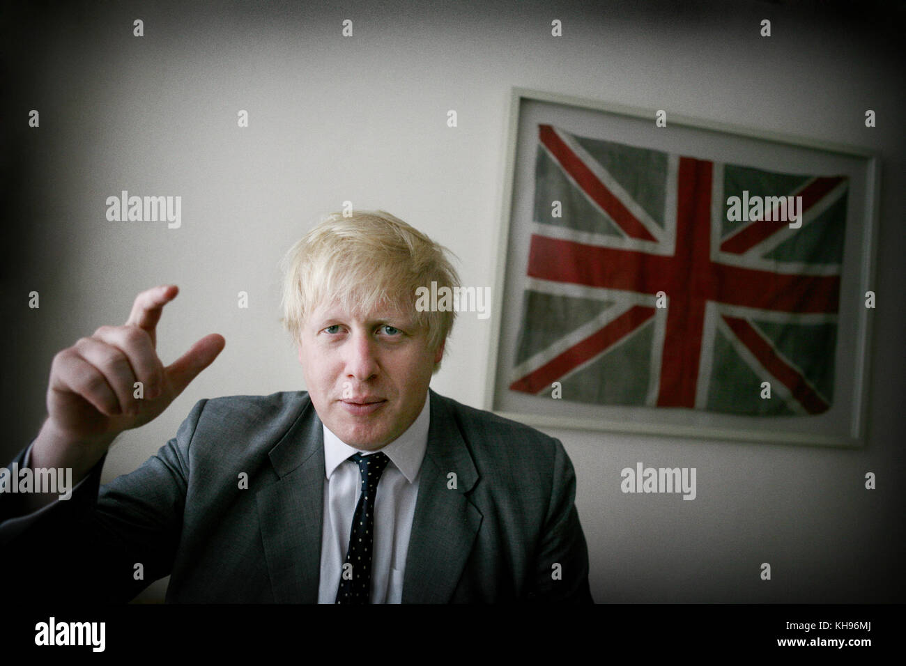British politician Boris Johnson, portrait with Union Jack Stock Photo ...