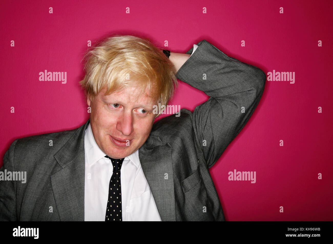British politician Boris Johnson, portrait against pink background ...