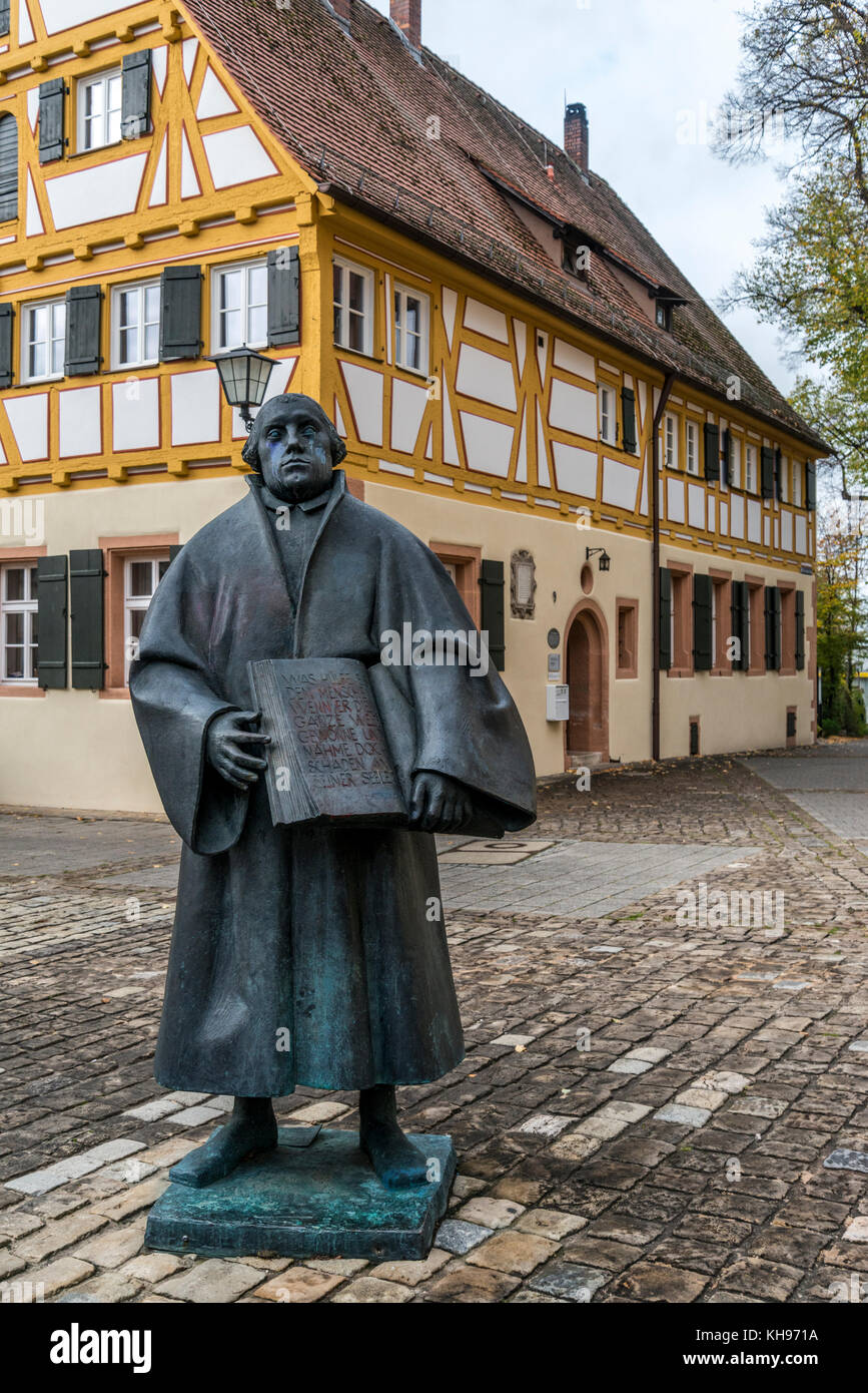 Statue of the Protestant leader Martin Luther in the old medieval city ...
