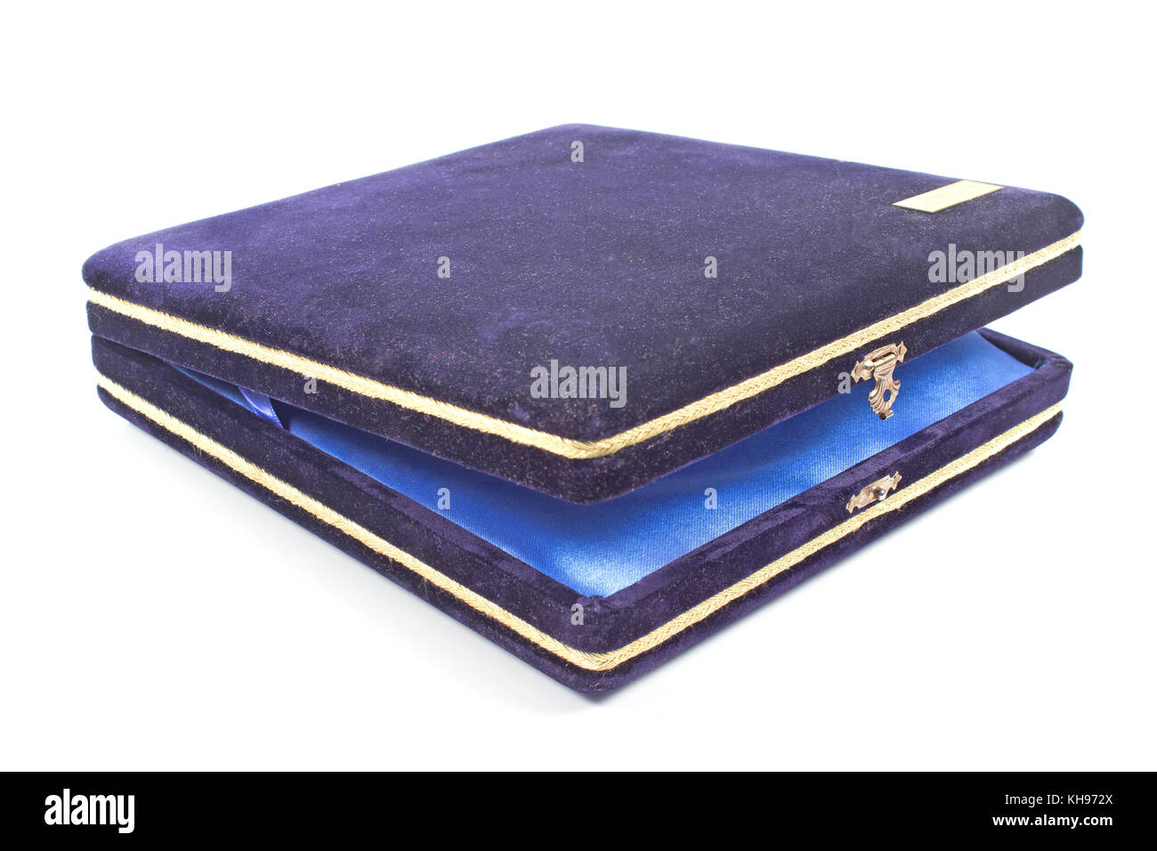 Vintage blue plush jewellery gift box isolated on white Stock Photo - Alamy
