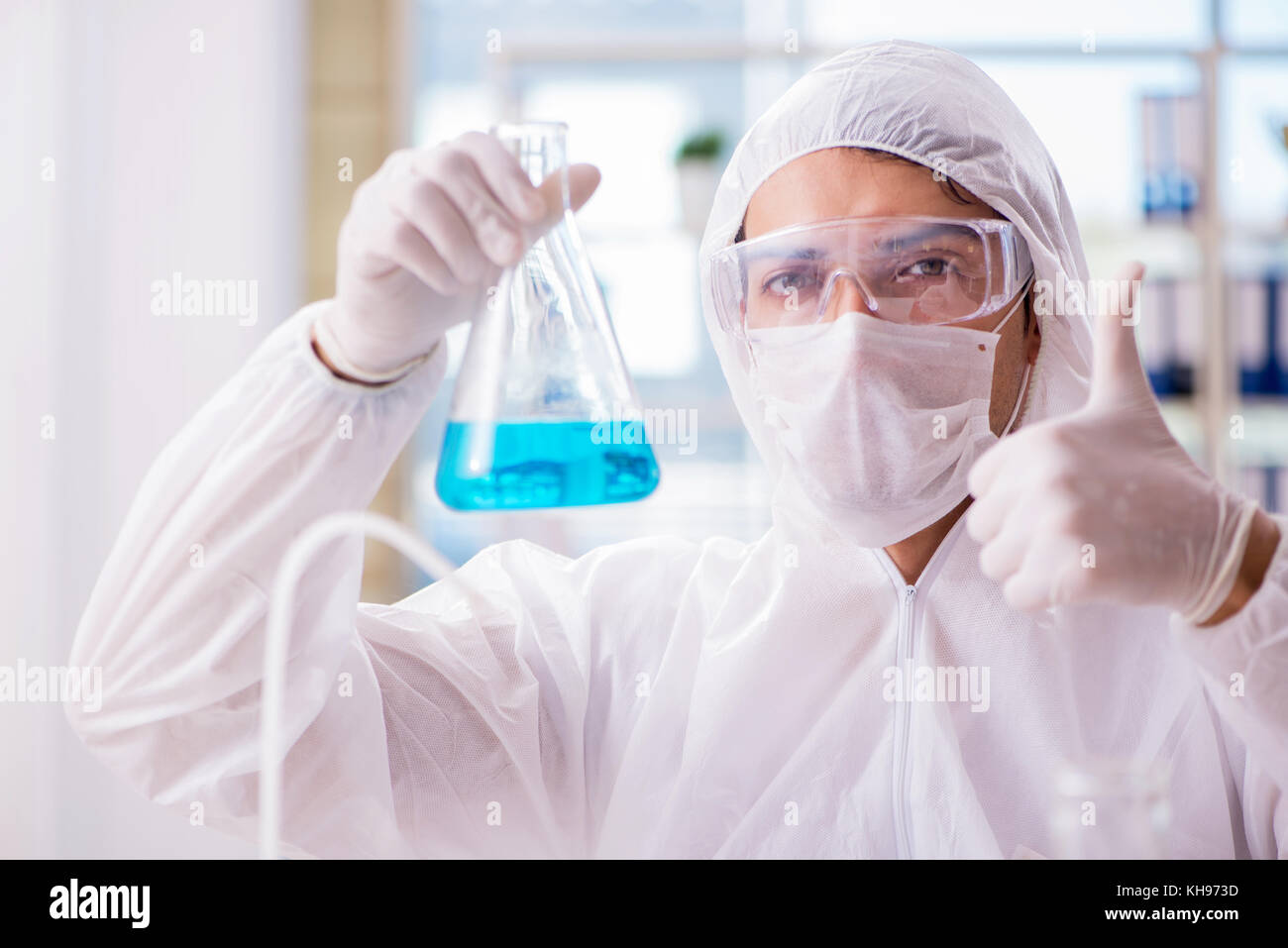 Chemist working in the laboratory with hazardous chemicals Stock Photo ...