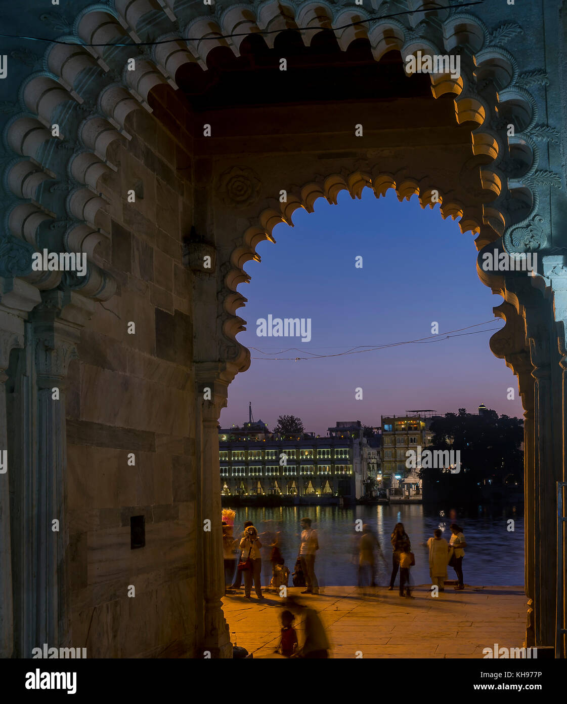Detail of Gangaur Ghat in the blue hour, Udaipur, Rajasthan, India ...