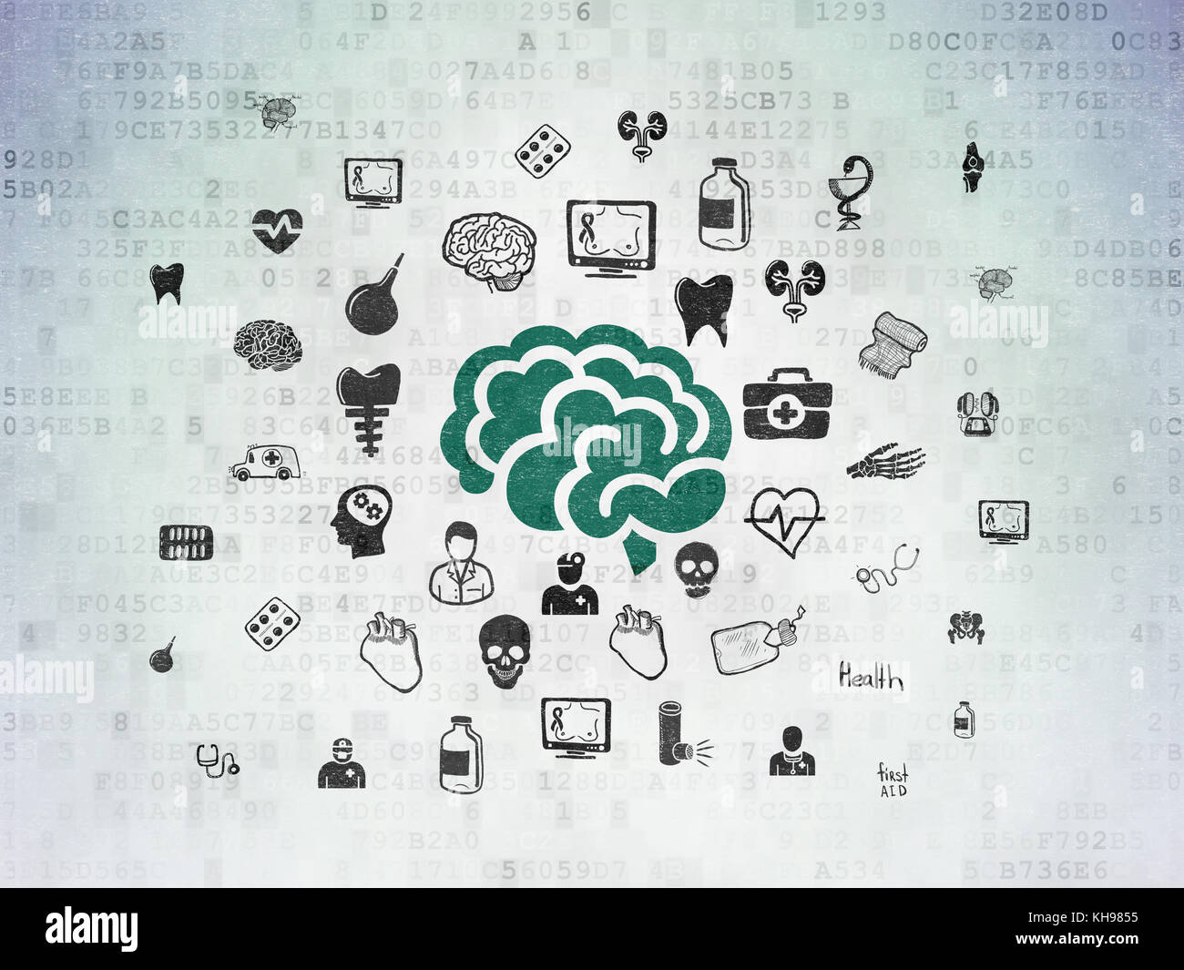 Medicine concept: Brain on Digital Data Paper background Stock Photo ...