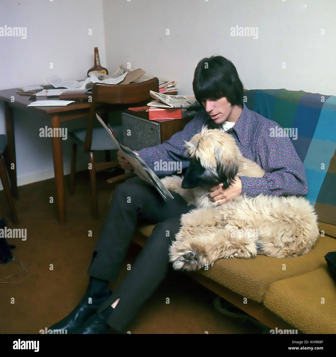JEFF BECK English rock guitarist at his London home with his Saluki dog ...