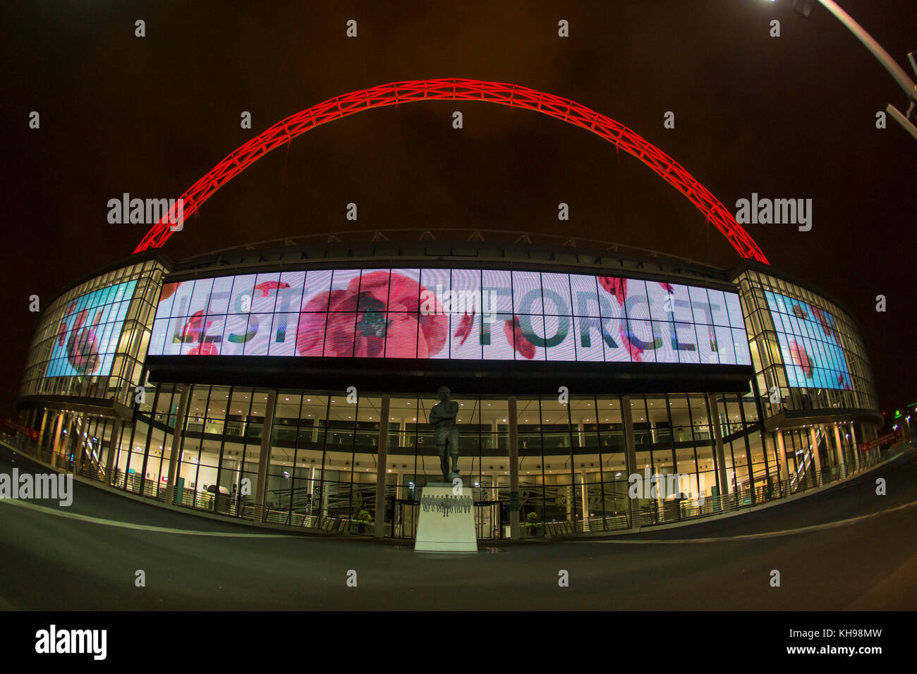 Wembley Stadium's arch lit red on Armistice Day to mark the fallen of ...