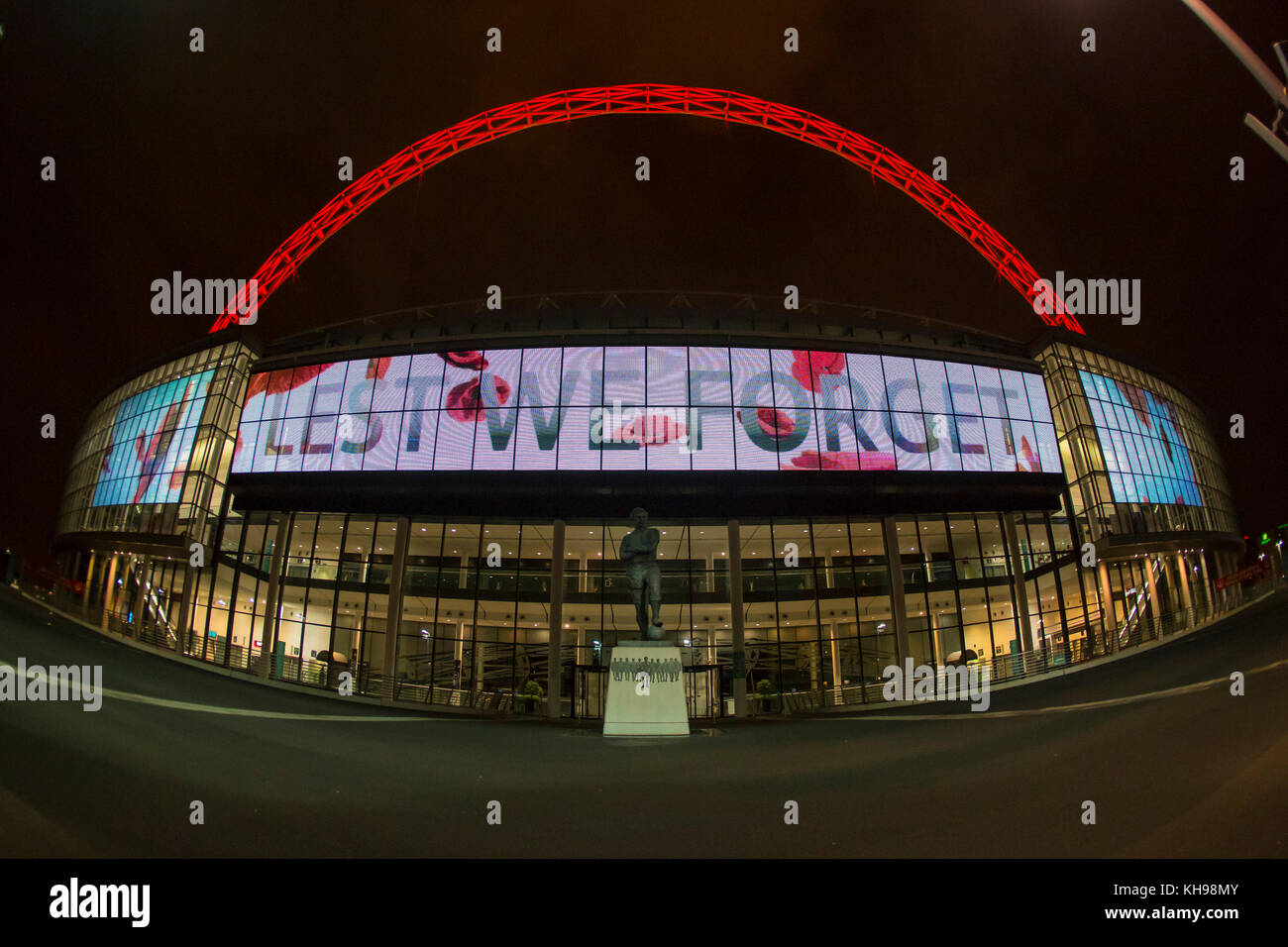 Wembley Stadium's arch lit red on Armistice Day to mark the fallen of ...