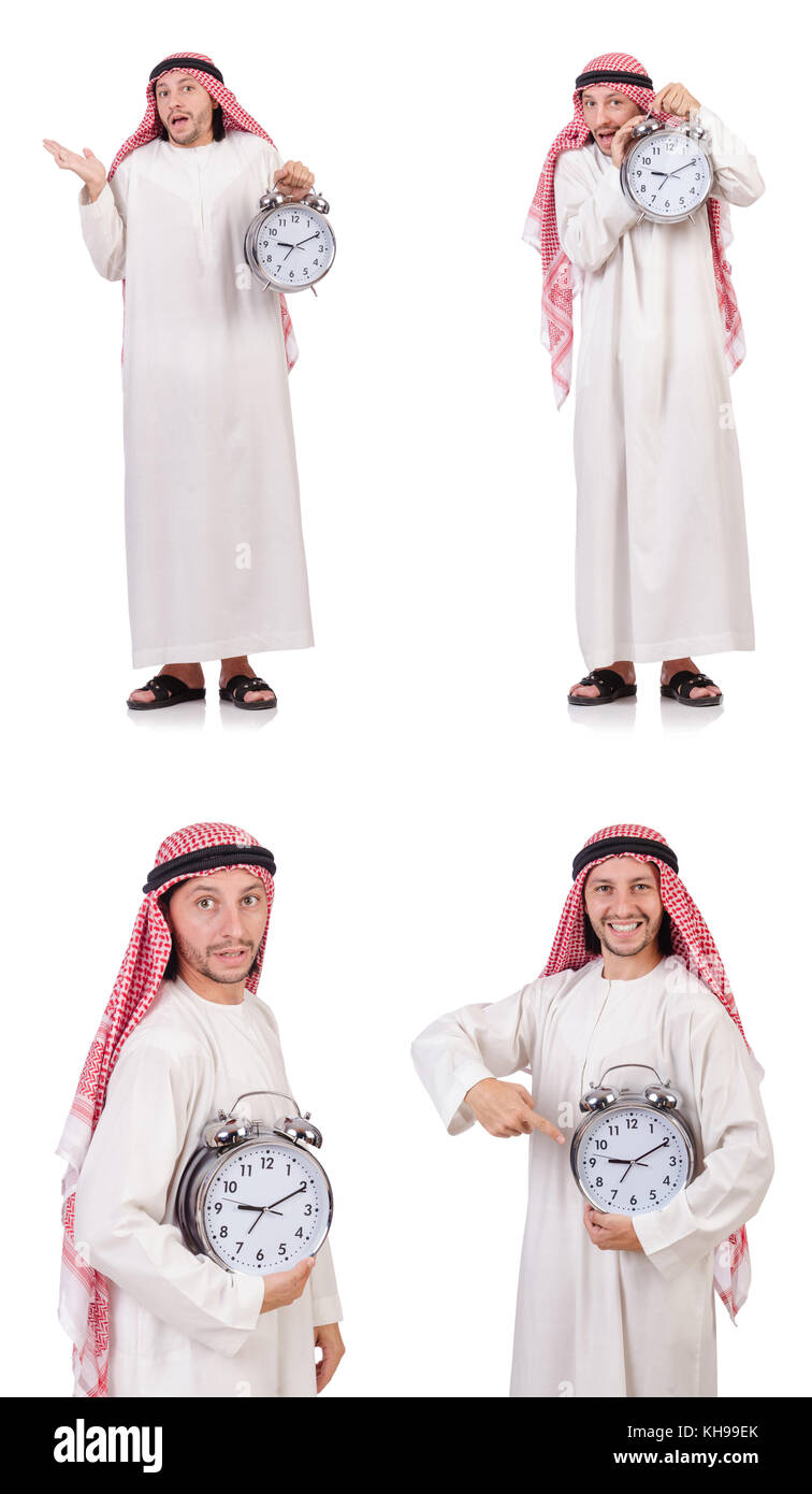 Arab man in time concept on white Stock Photo - Alamy