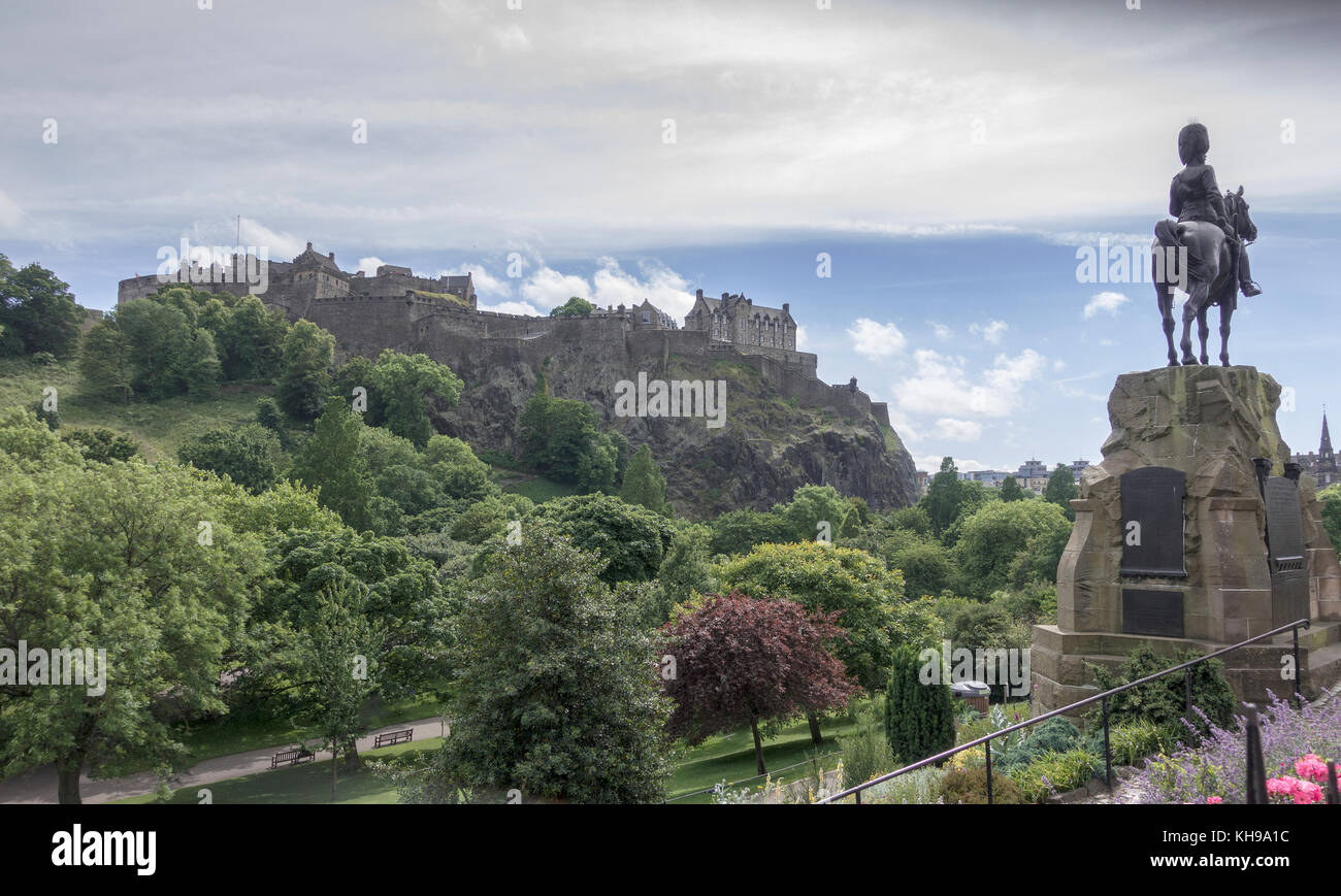 Edinburgh Castle On Castle Rock Seen From The Princes Street Gardens ...