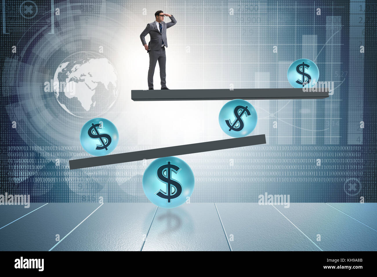 Businessman balancing in financial dollar concept Stock Photo - Alamy