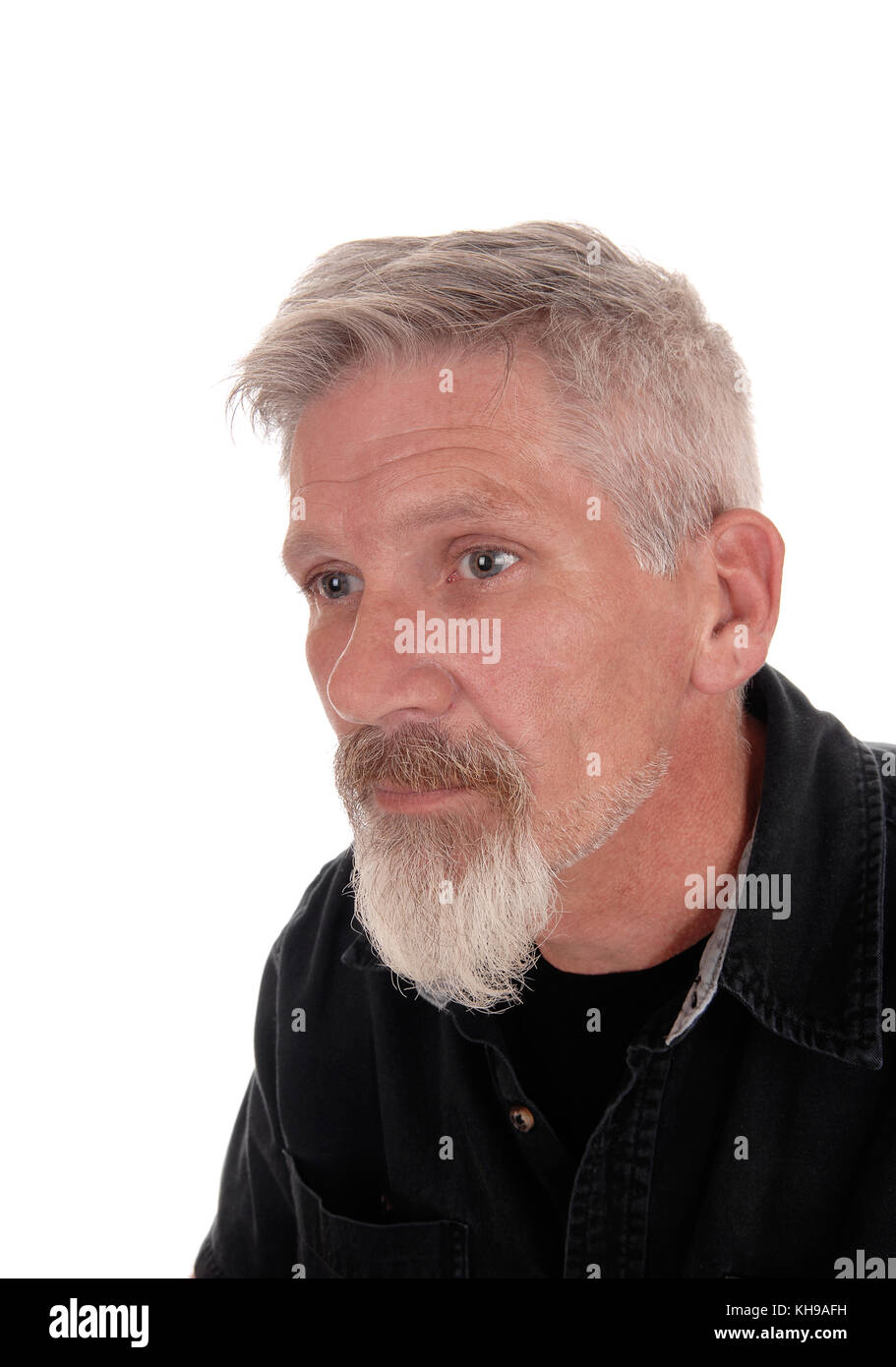 A closeup portrait image of a gray haired man with a gray beard and ...