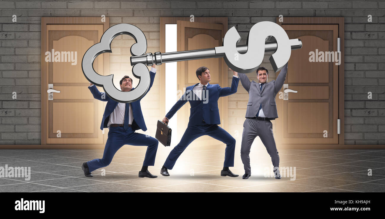 Businessmen holding giant key in finance concept Stock Photo - Alamy