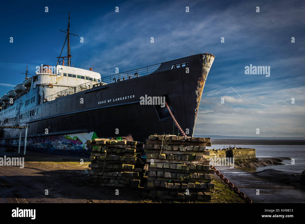 The docked Duke of Lancaster cruise ship located in Mostyn North Wales ...