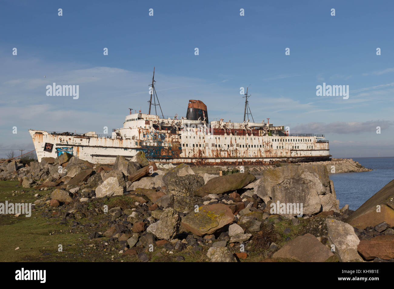 The docked Duke of Lancaster cruise ship located in Mostyn North Wales ...