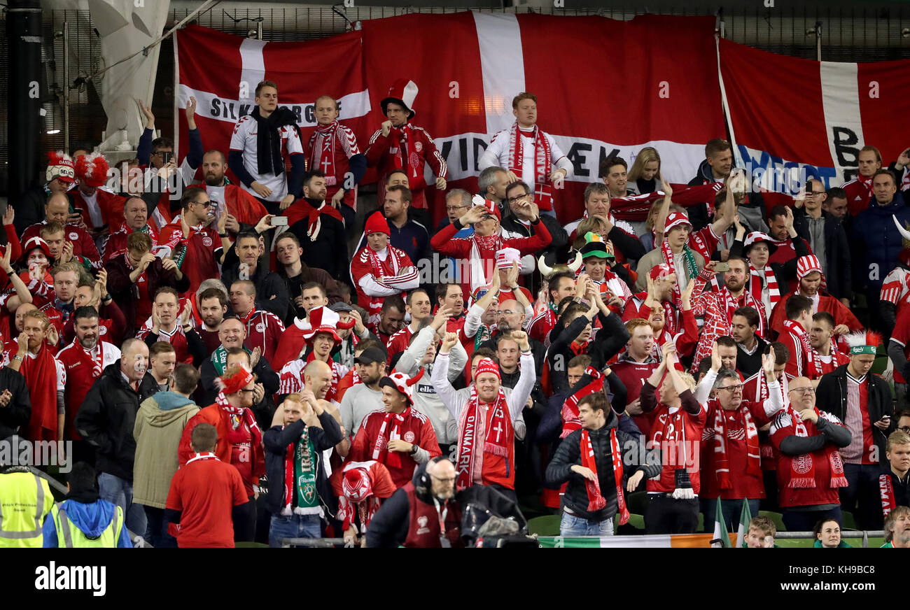 Denmark fans in the stands before the FIFA World Cup qualifying play ...