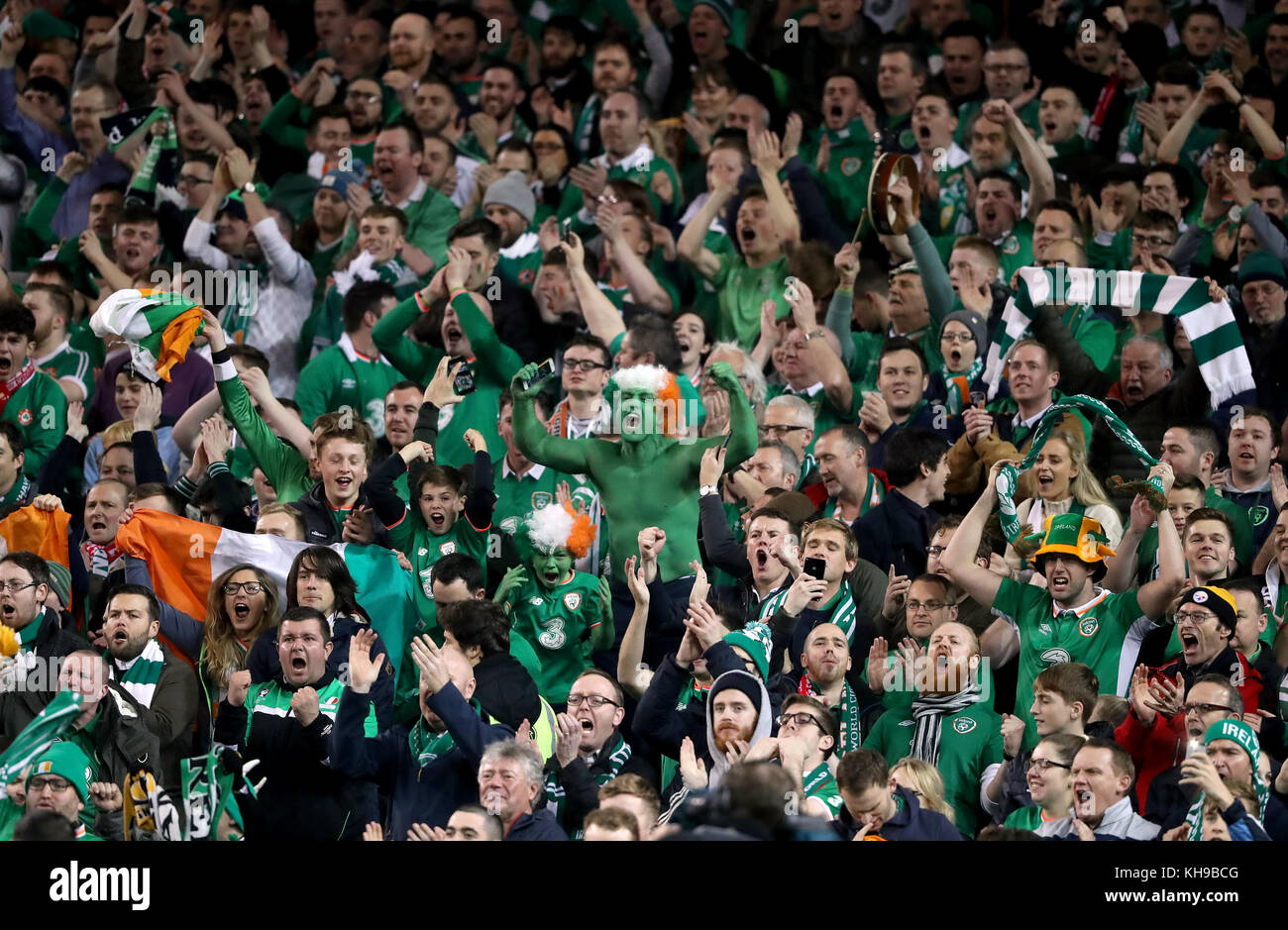Republic of Ireland fans in the stands during the national anthem ...