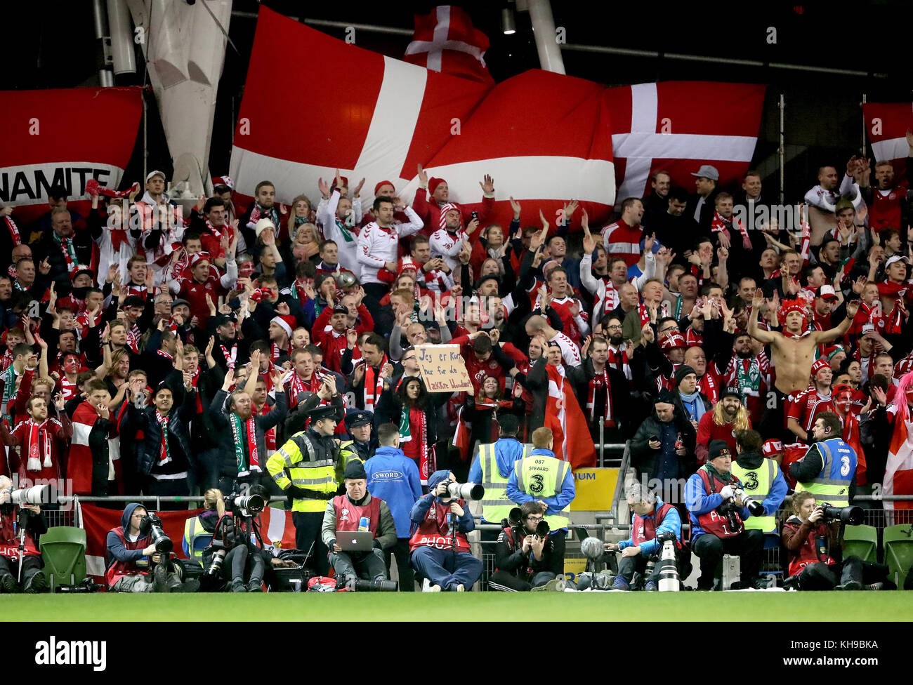 Denmark fans show support for their team in the stands during the FIFA ...