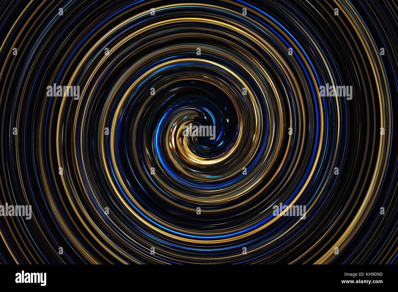 Illusion-digital spiral art with black, golden and blue colors Stock ...