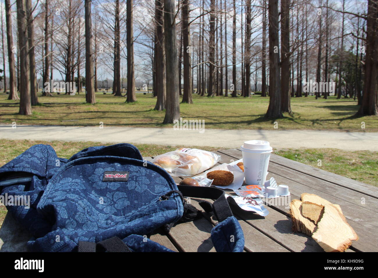 Picnic table on a spring Stock Photo - Alamy