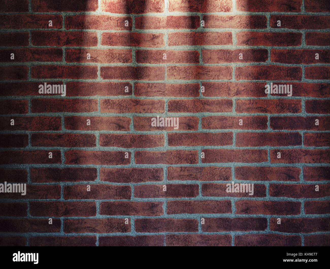 Illustration of red brick wall illuminated with three lights. 3D ...
