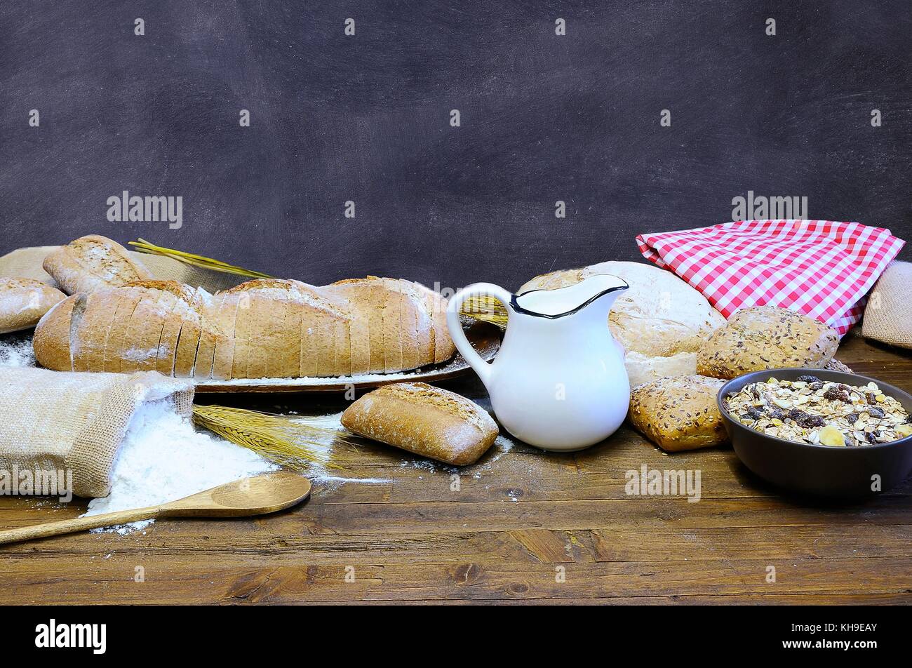 Ingredients on the table of the bakery Stock Photo - Alamy
