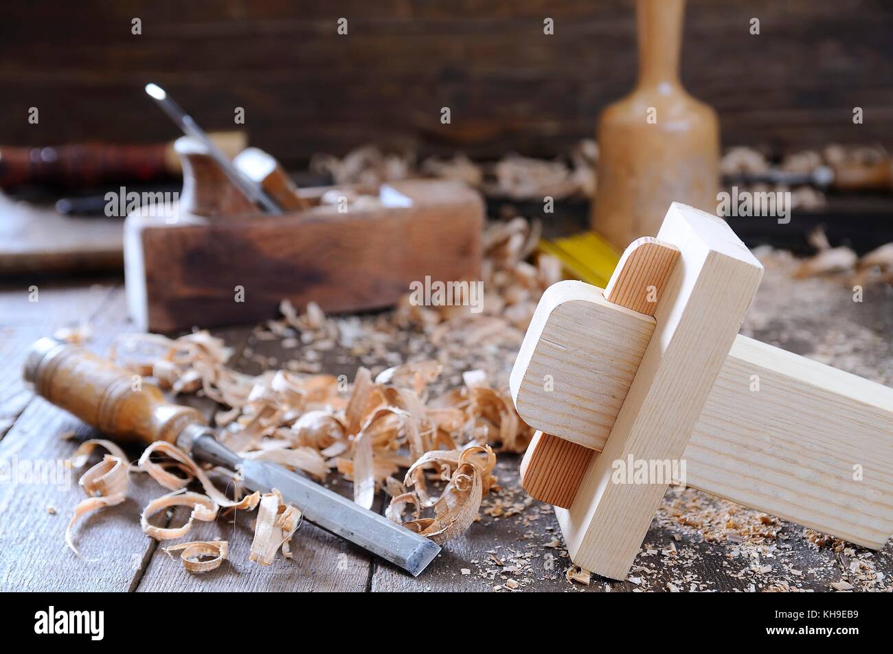 Carpenter tools on a work bench carpentry Stock Photo - Alamy