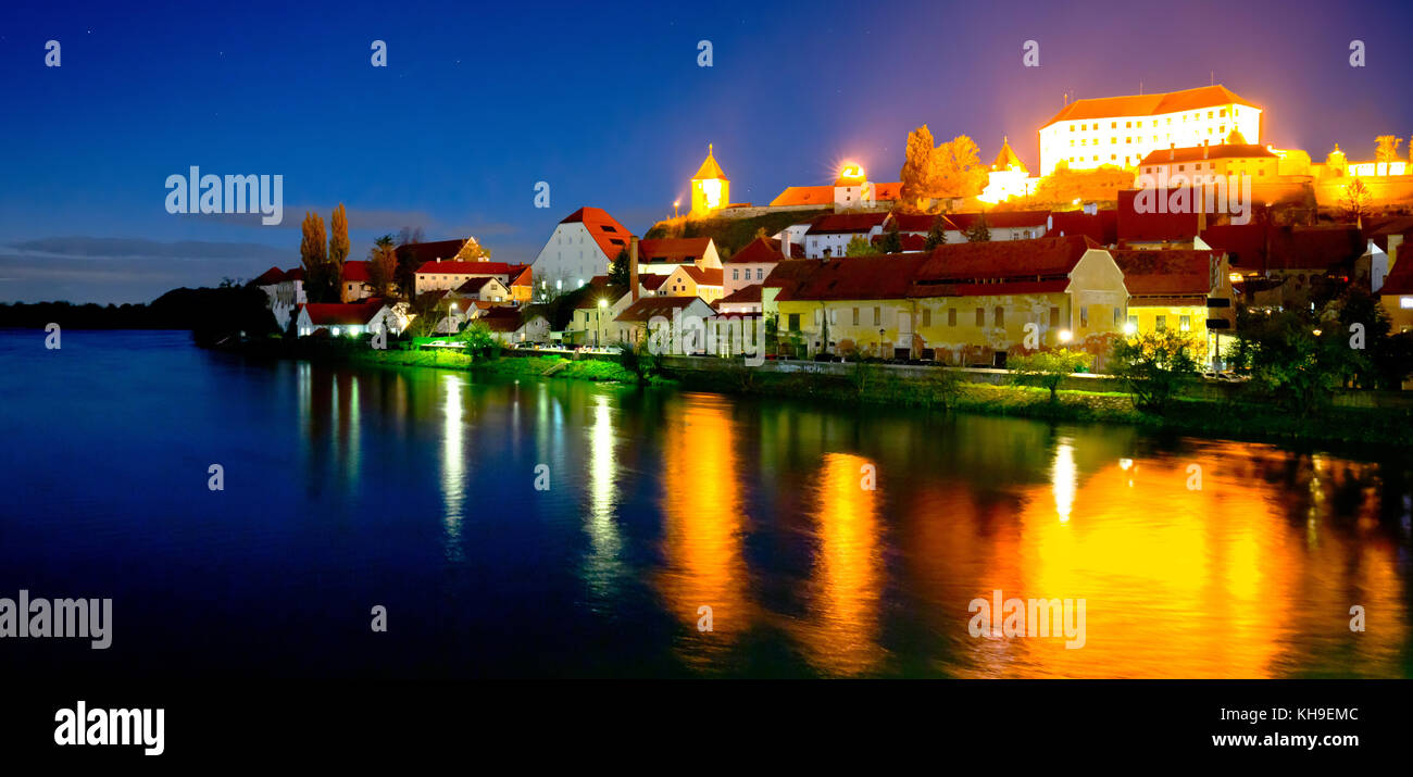 Town of Ptuj and Drava river evening riverfront view, northern Slovenia ...