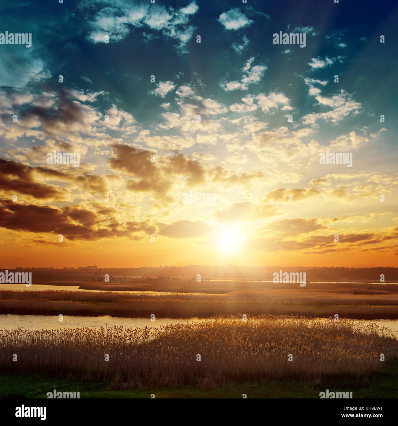 fantastic sunset over river Stock Photo - Alamy