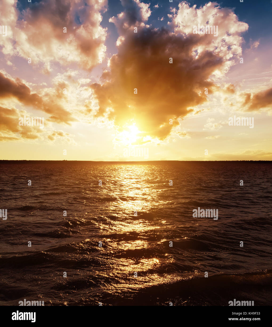 orange sunset over big river Stock Photo - Alamy