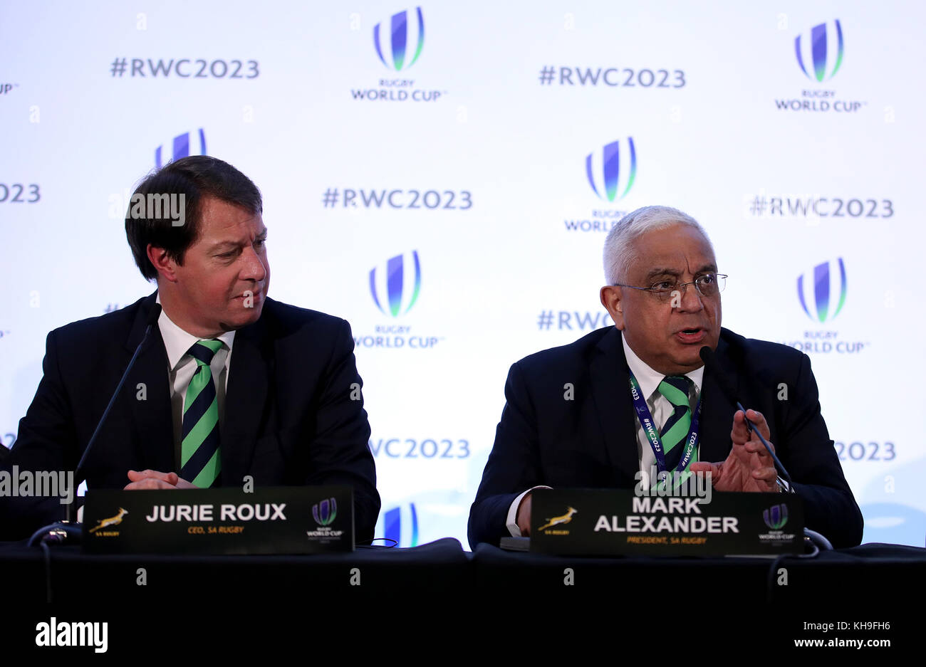 Jurie Roux, Chief Executive of SA Rugby (left) and Mark Alexander ...