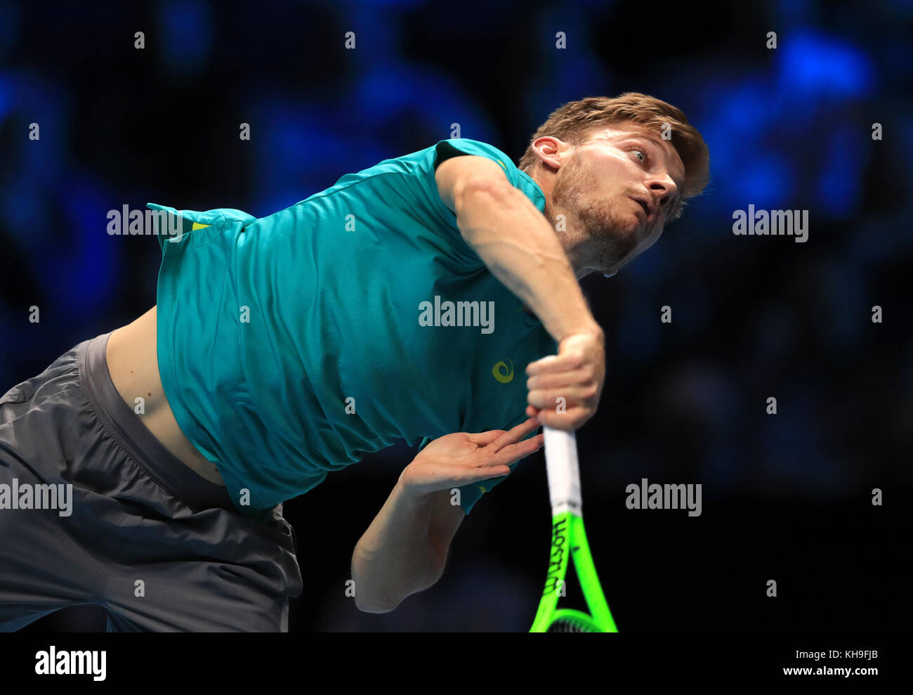 David Goffin in action during singles match during day four of the ...