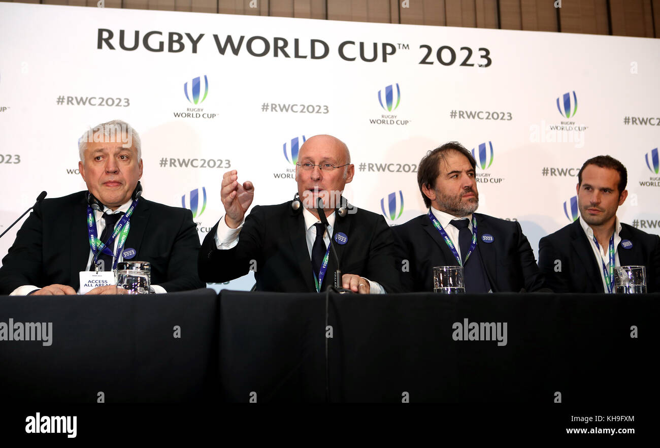France 2023 bid president Claude Atcher (left), French Rugby Federation ...
