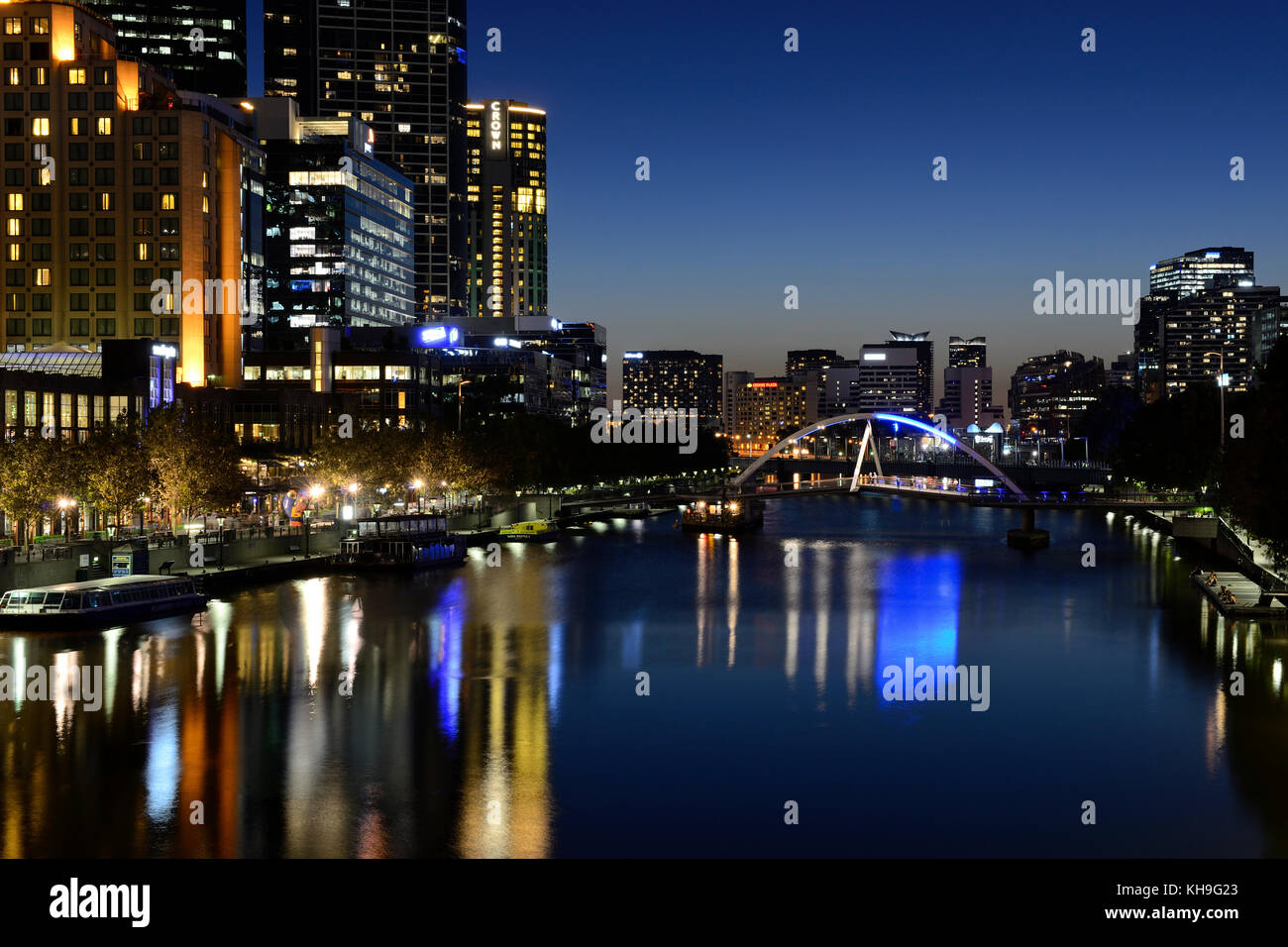 Southbank Precinct and Evan Walker Bridge on Yarra River by night ...