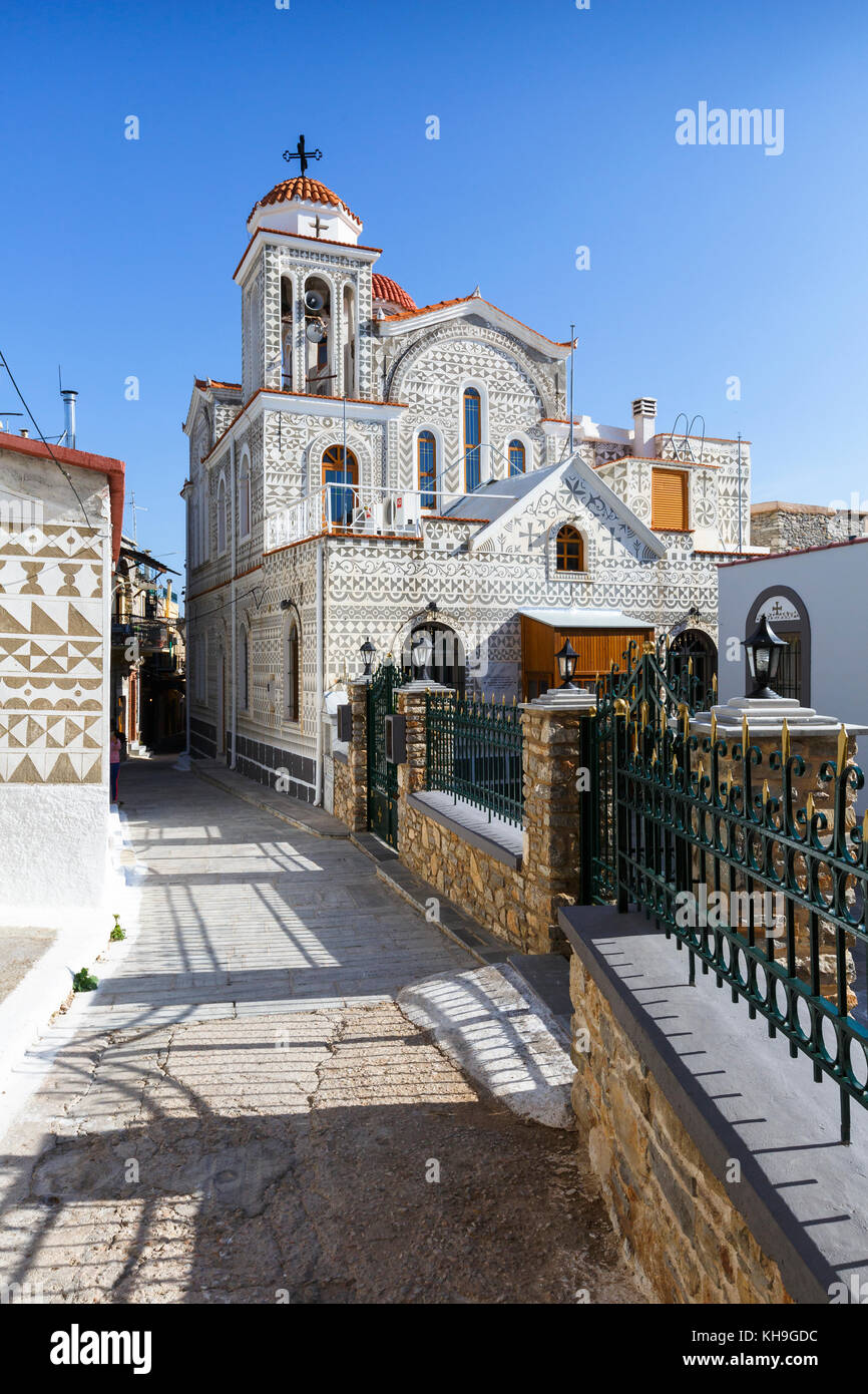 Church with traditional decoration in Pyrgi village on Chios island ...
