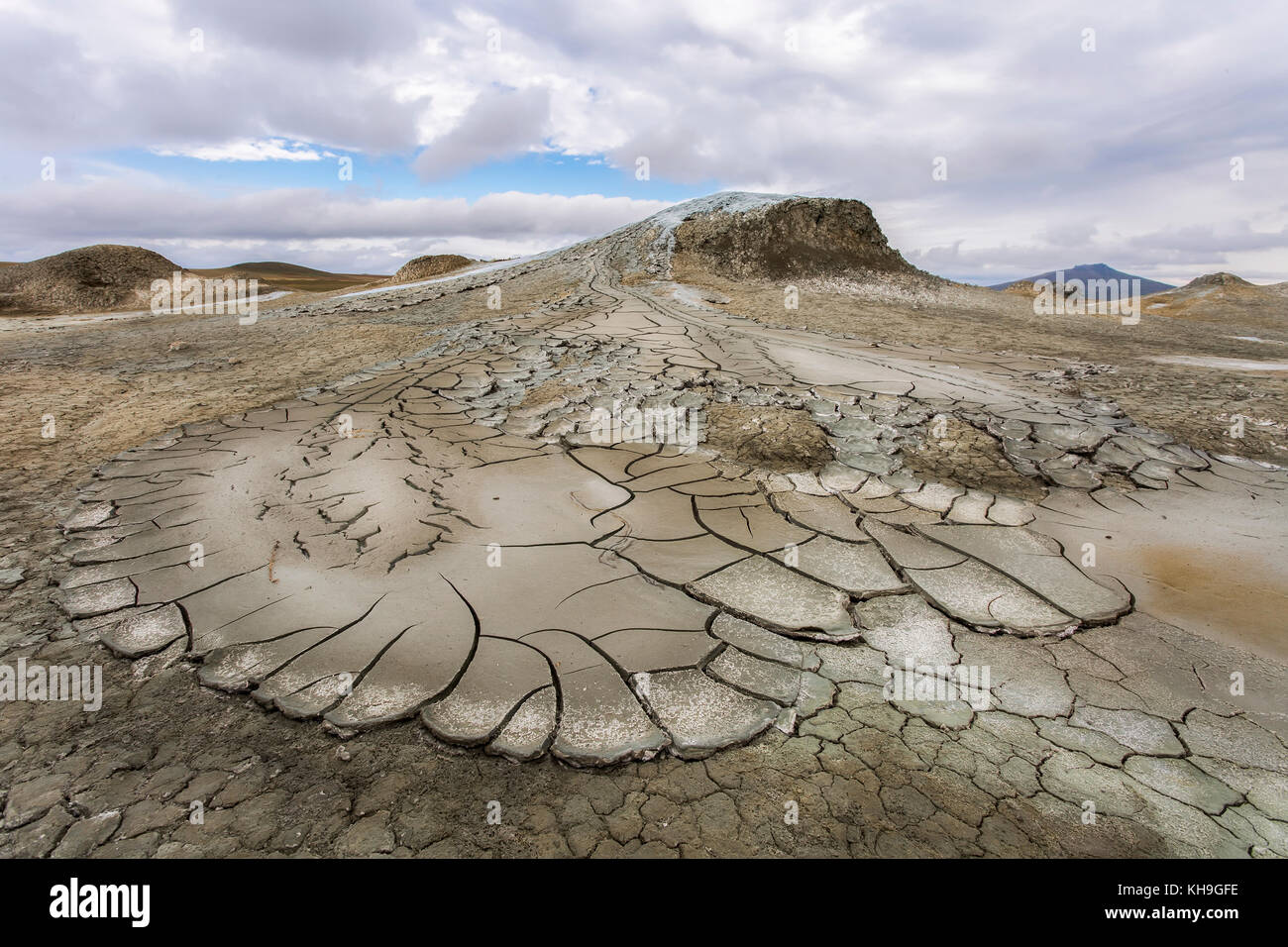 Mud volcanoes with cracked earth in Gobustan desert in Azerbaijan Stock ...