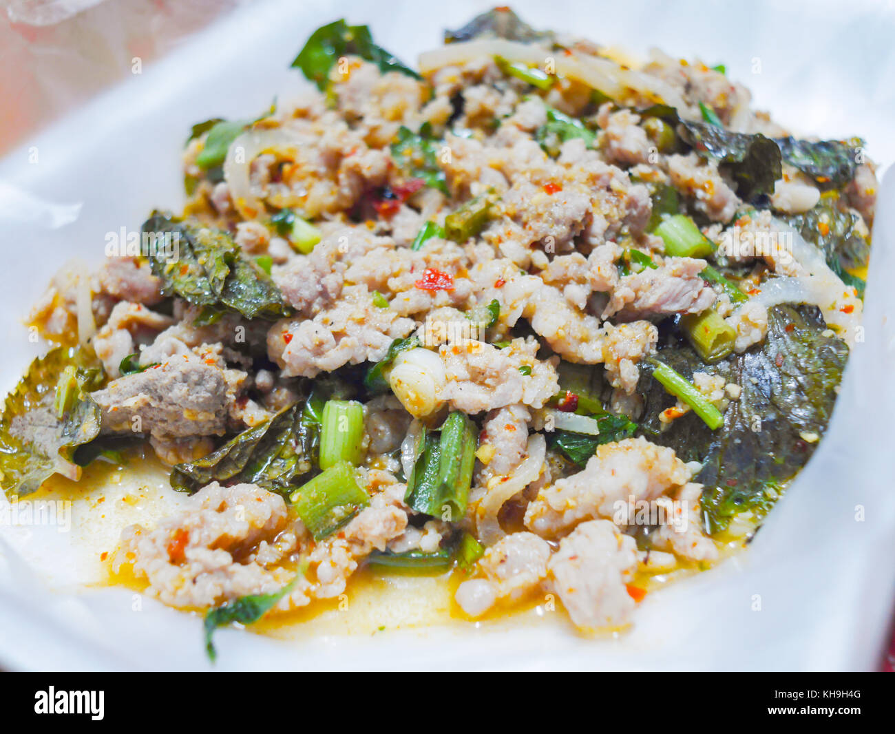 Spicy minced pork .thai food. ingredient is ground pork,pork skin ...