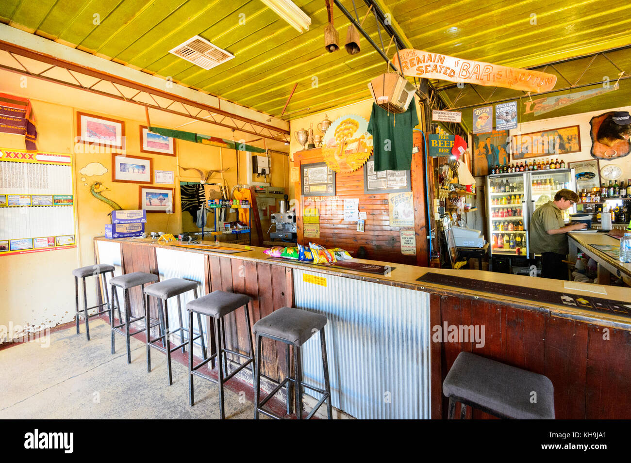 Interior of the iconic Hebel Hotel, a historic Outback pub, Hebel ...