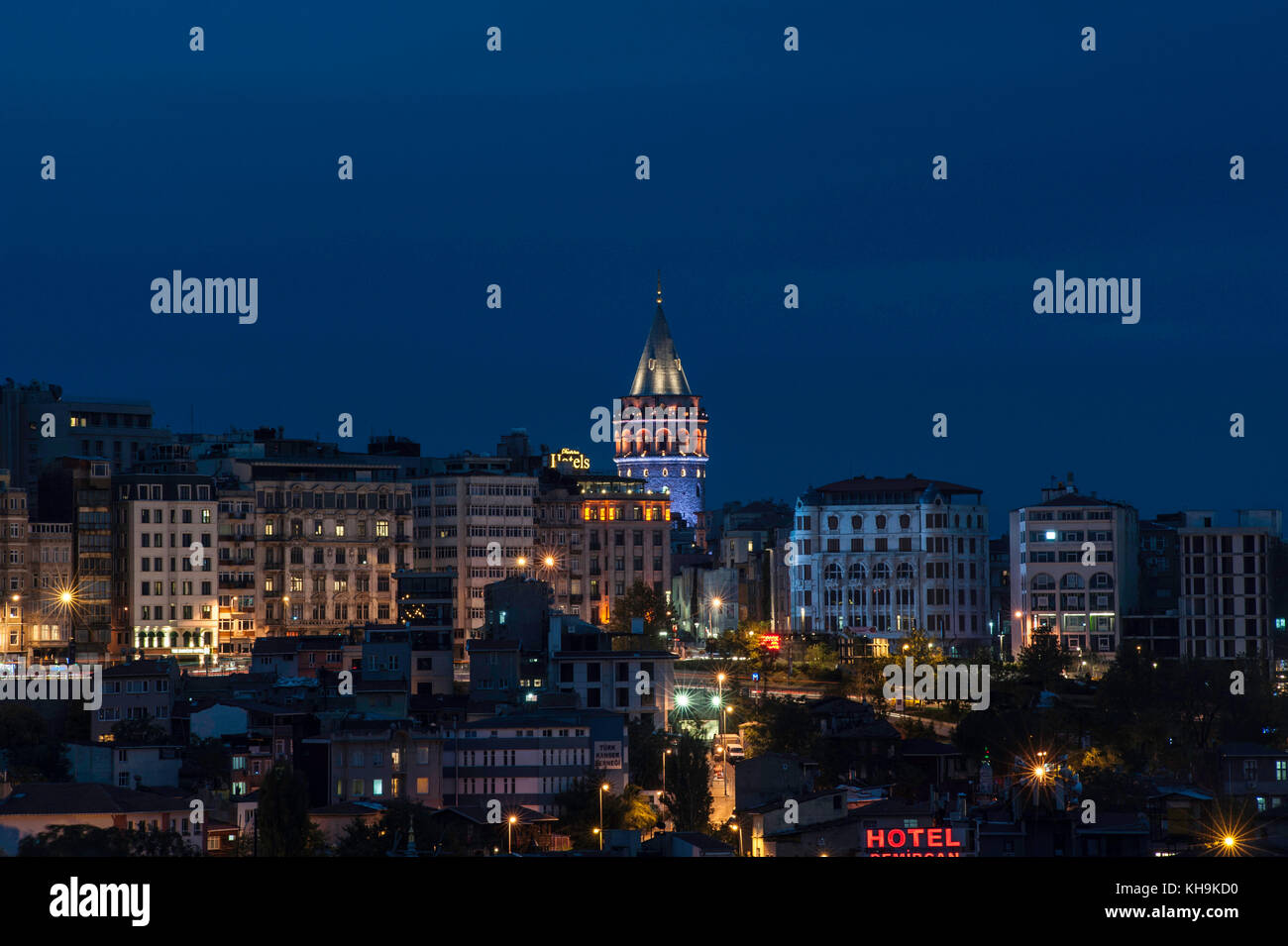 Galata Tower and Istanbul skyline at night Stock Photo - Alamy