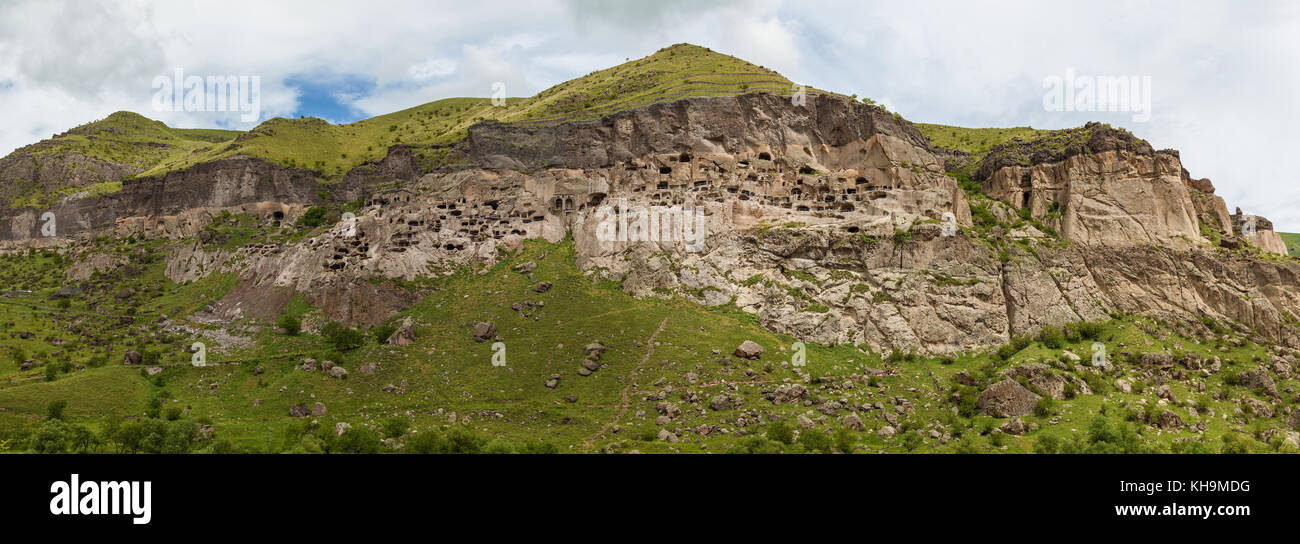 Panoramic view of the cave monastery of Vardzia Georgia. Vardzia is a ...