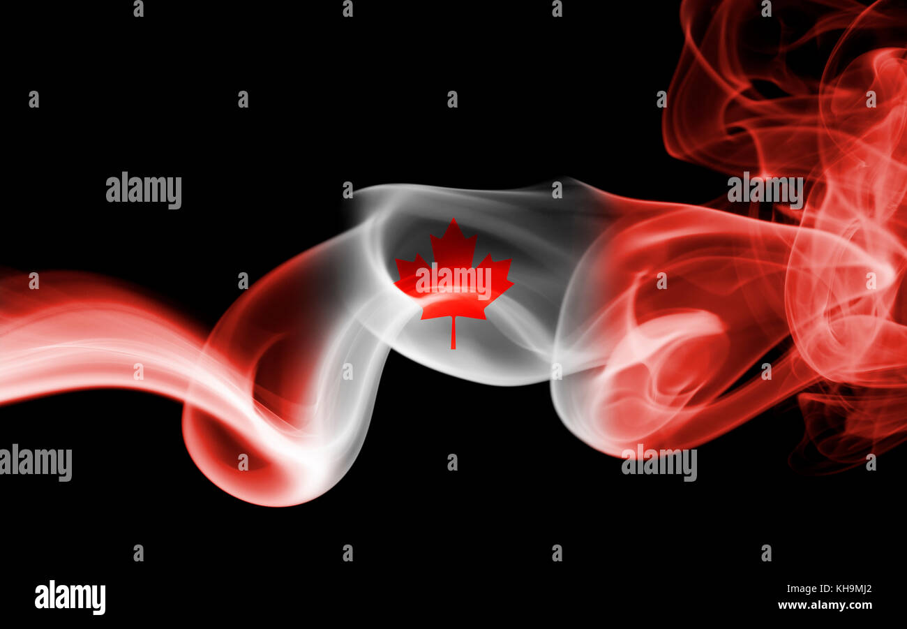 National smoke flag of Canada isolated on black background Stock Photo ...