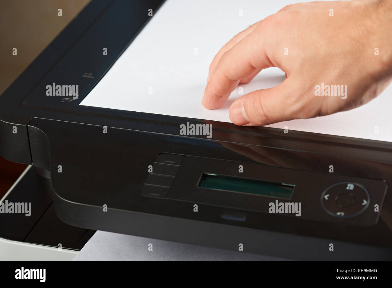 Scanning document concept close-up. Hand hold paper for scan Stock ...
