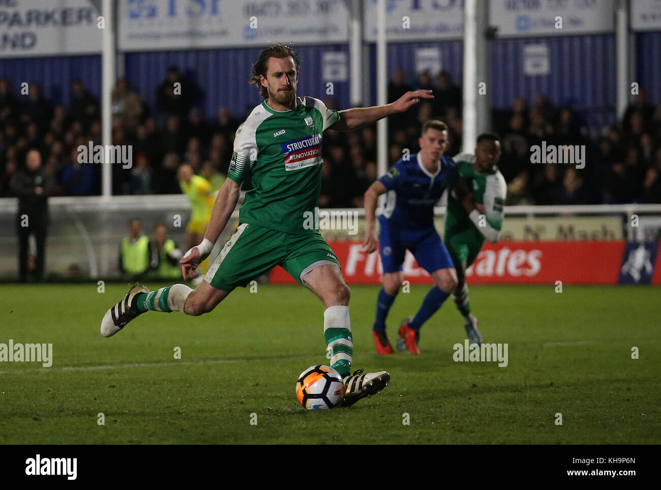 Leatherhead's Jack Midson scores his sides second goal from the penalty ...