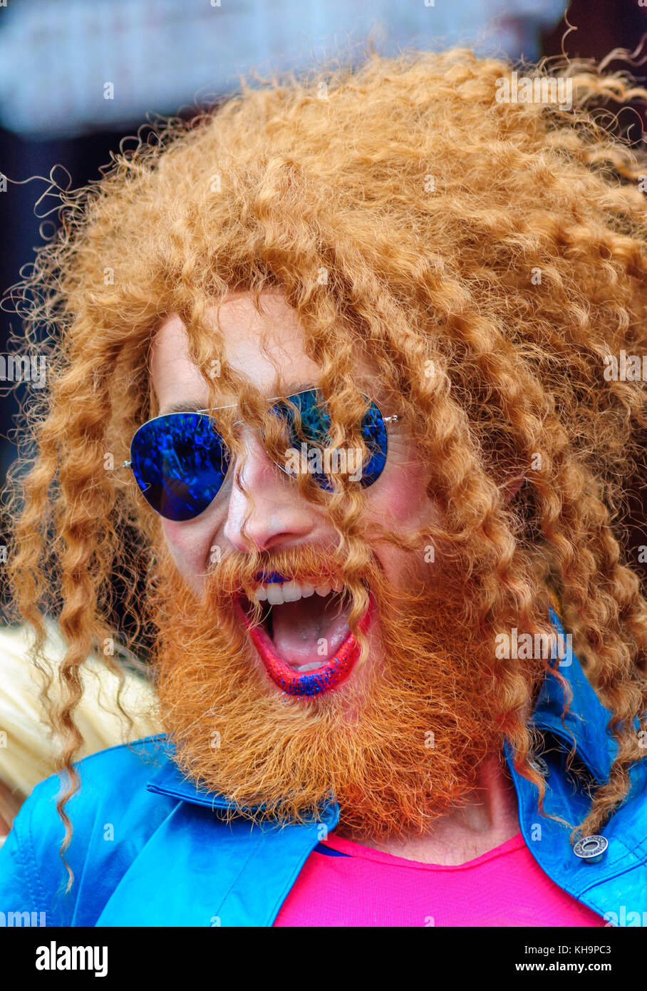 7ft tall drag artist Gingzilla with ginger braided hair, beard and ...
