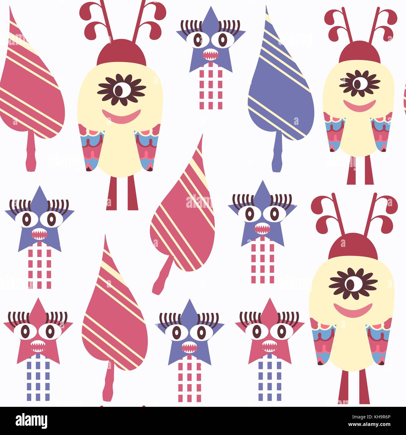 Abstract monsters seamless pattern. It is located in swatch menu, vector illustration. Cute ...