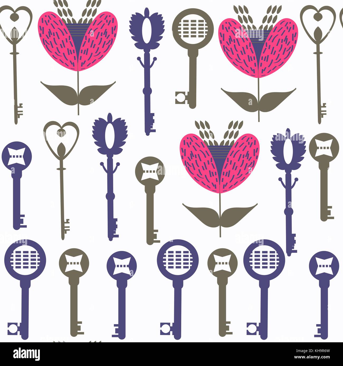 Abstract keys seamless vector pattern. It is located in swatch menu. Vintage background for ...